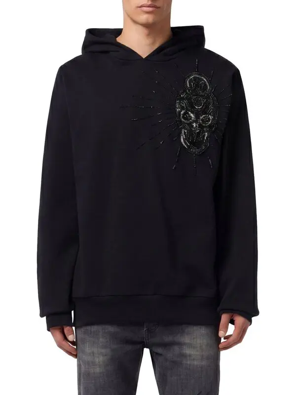 Philipp Plein Embellished Skull Hooded Sweatshirt - Black