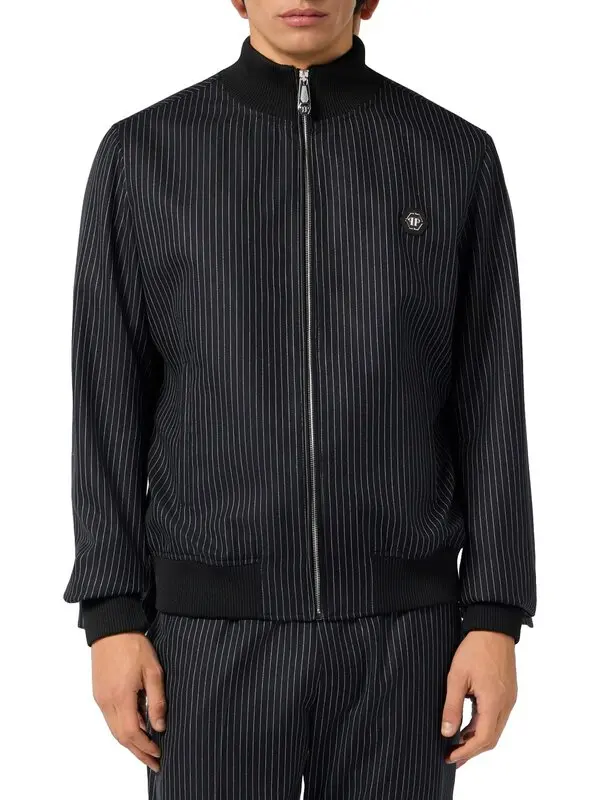 Philipp Plein Striped Zip-up Jacket - Black
