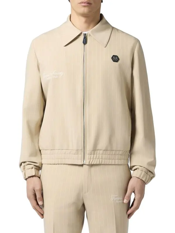 Philipp Plein Striped Zip-up Jacket - Beige