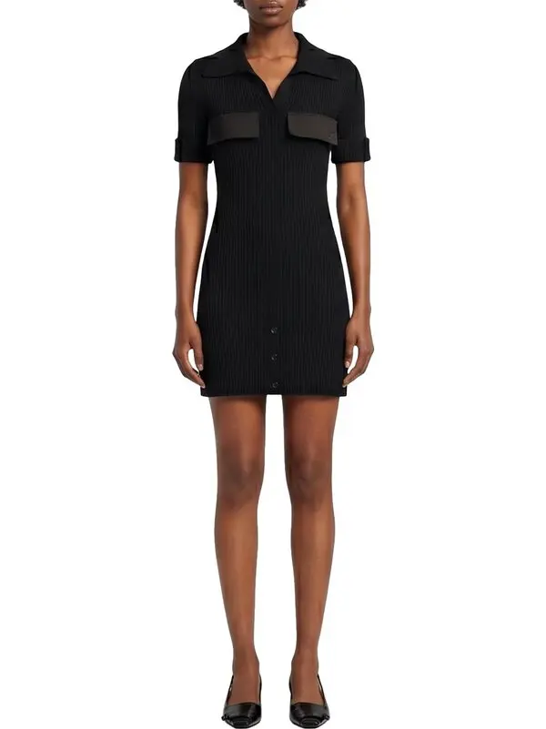 COURREGES Ribbed Knit Shirt Dress - Black