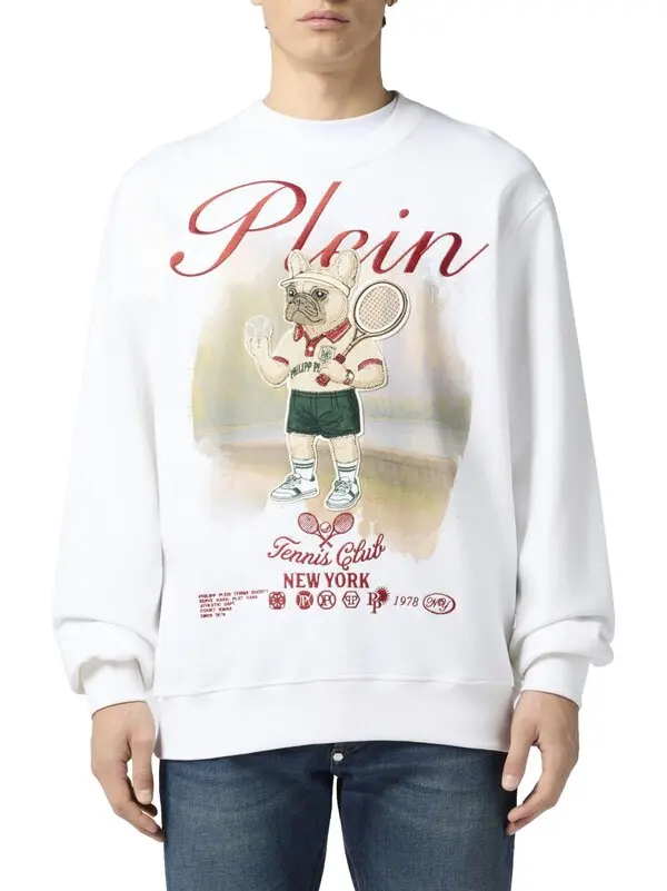 Philipp Plein Relaxed Fit Crewneck Sweatshirt With Embroidered Logo - White