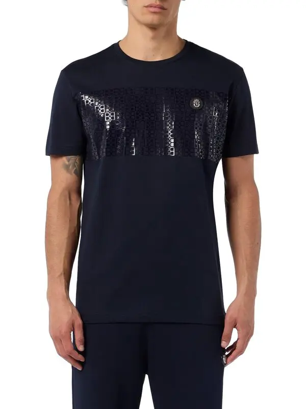 BILLIONAIRE Slim Fit Cotton T-shirt With Contrasting Logo On The Chest - Blue