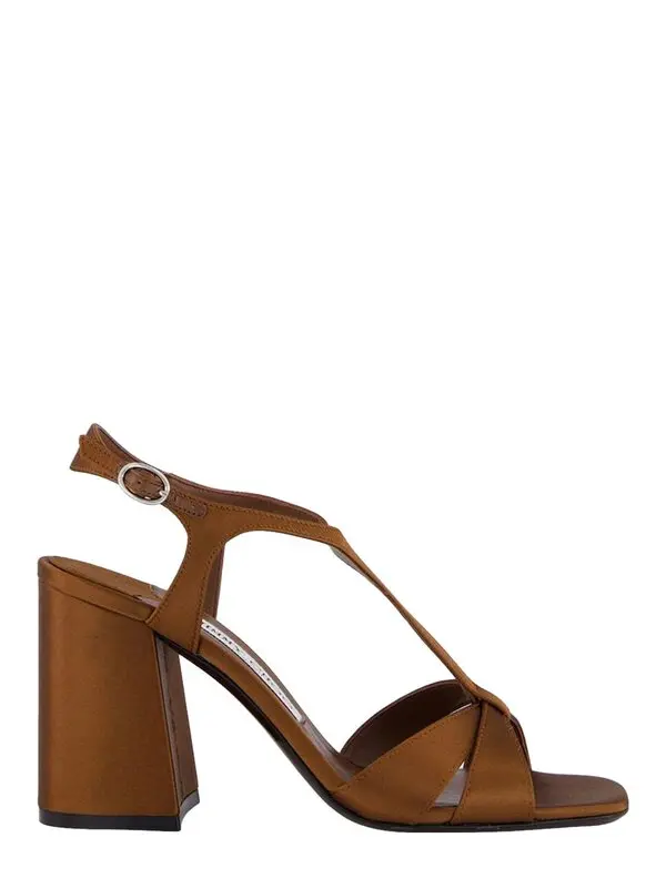 JIMMY CHOO Kesia Satin T-strap High Block Heel Sandals - Bronze