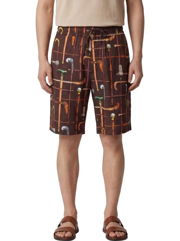Drole De Monsieur Graphic Print Viscose Shorts - Brown