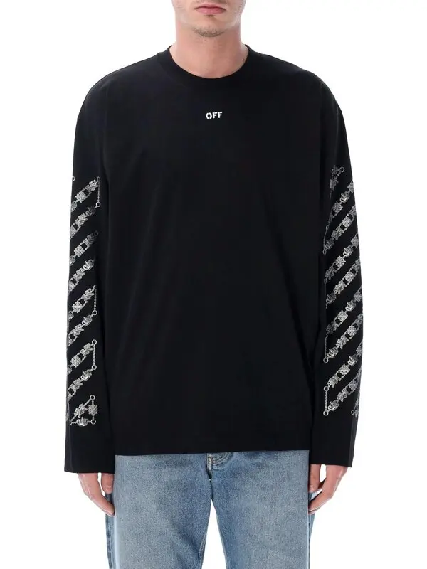 Off-White Long-sleeved Cotton T-shirt With Arrow And Diagonal Print - Black