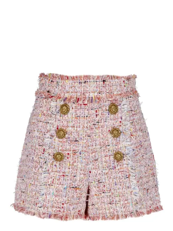 Balmain Multicolor Tweed High-waist Button Shorts - Multi