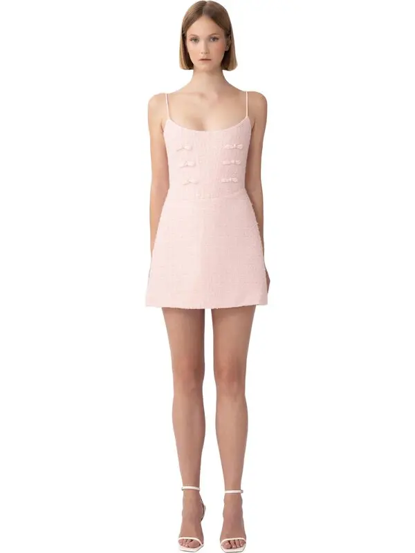 SAU LEE Andi Tweed Mini Dress With Corset Detail - Pastel Pink