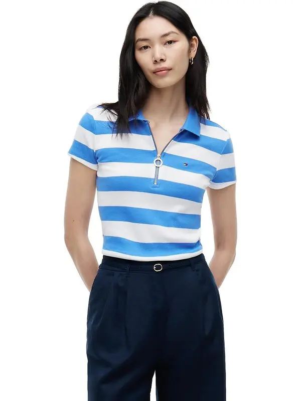 Tommy Hilfiger Striped Zip Polo - Siren Blue
