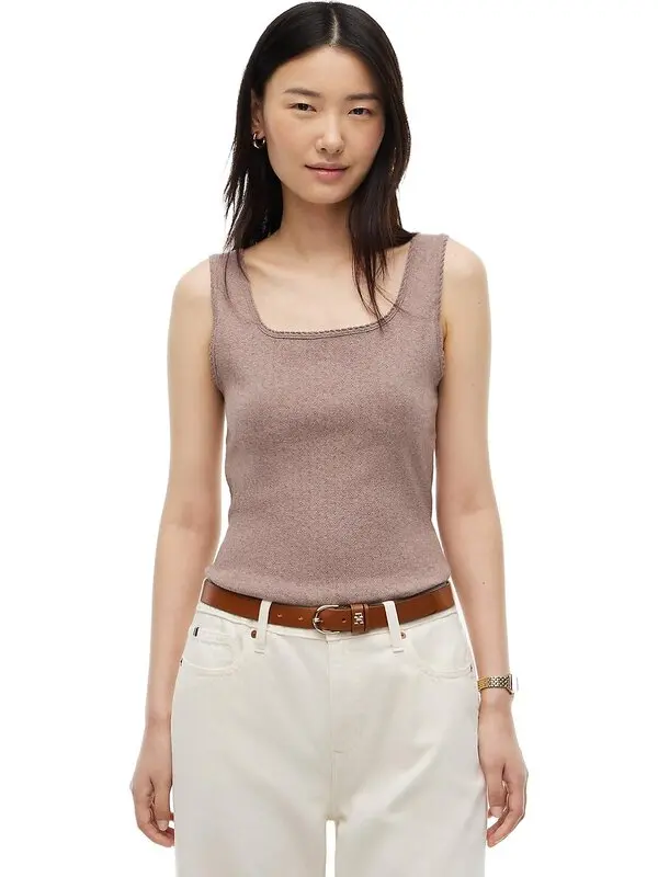 Tommy Hilfiger Square Neck Pointelle Knit Tank Top - Beige