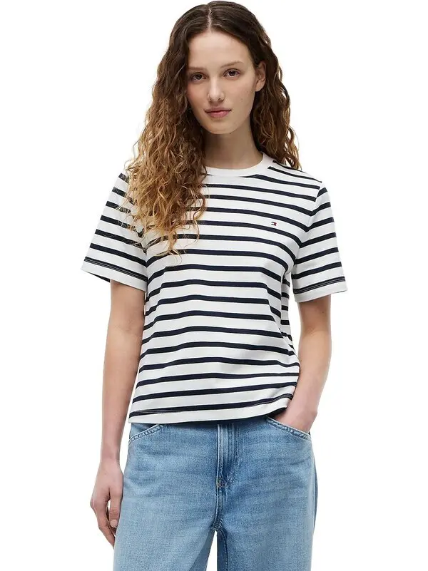 Tommy Hilfiger Striped Boxy Fit Crewneck T-shirt - Navy Blue / Ecru Stripe