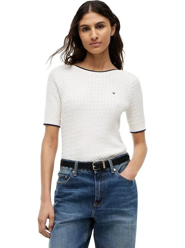Tommy Hilfiger Cable Knit Boatneck Sweater - Ivory Petal