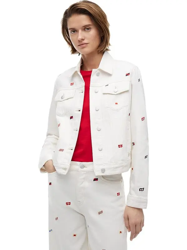 Tommy Hilfiger Embroidered Denim Trucker Jacket - White Denim