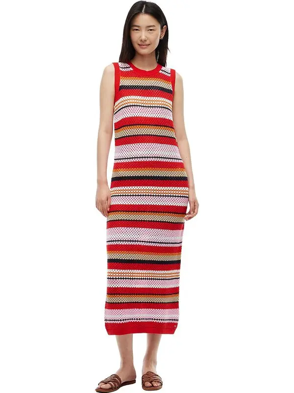 Tommy Hilfiger Sleeveless Striped Crochet Midi Dress - Multi Red Stripe