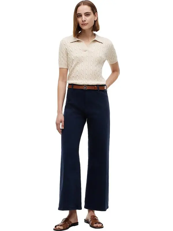 Tommy Hilfiger Stretch High-rise Cropped Wide Leg Jean - Navy