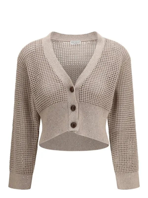 Brunello Cucinelli Sequined Mesh Cardigan - Beige