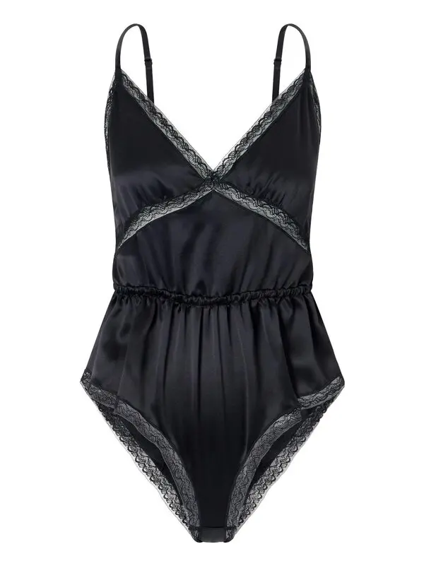 Dolce & Gabbana Lace-trimmed Silk-blend Satin Bodysuit - Black