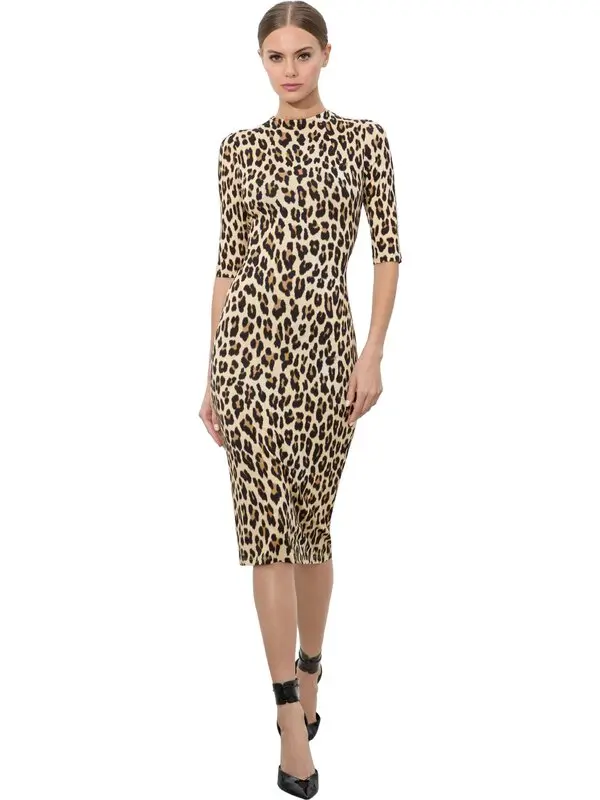Alice + Olivia Delora Midi Dress - Textured Leopard