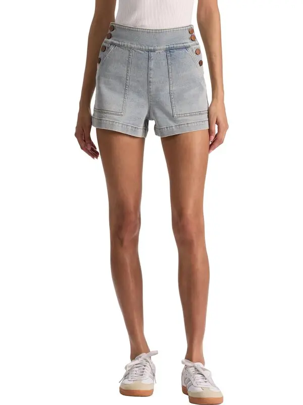 Alice + Olivia High Rise Button Detailed Denim Shorts - Rockstar Blue