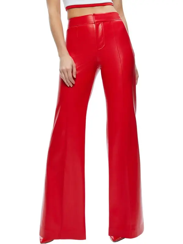 Alice + Olivia Dylan Vegan Leather Wide Leg Pants - Bright Ruby