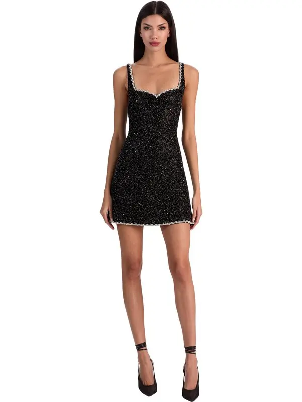 Alice + Olivia Eve Sequin Embellished Sweetheart Mini Dress - Black