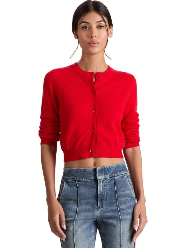 Alice + Olivia Dollie Cashmere Cropped Cardigan - Bright Ruby