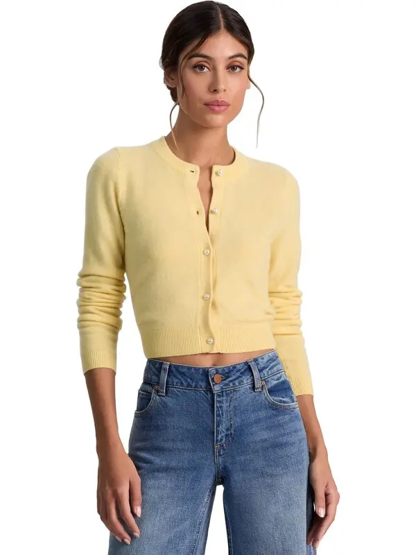 Alice + Olivia Dollie Cashmere Cropped Cardigan - Butter