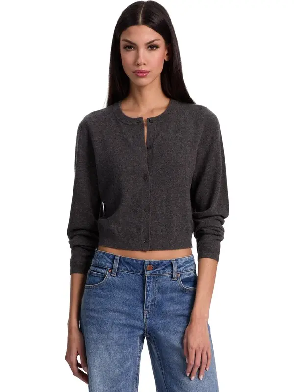Alice + Olivia Dollie Cashmere Cropped Cardigan - Charcoal Heather