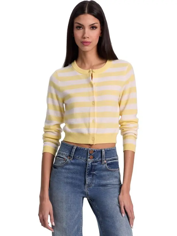 Alice + Olivia Dollie Striped Cashmere Cardigan - Butter/ecru