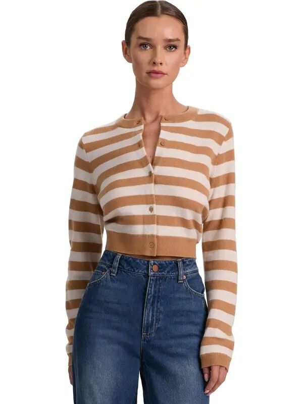Alice + Olivia Dollie Striped Cashmere Cardigan - Praline/ecru
