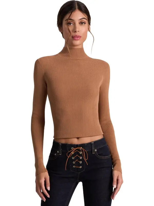 Alice + Olivia Roberta Ribbed Turtleneck - Praline