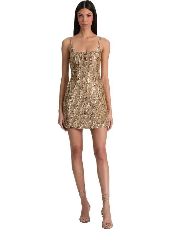 Alice + Olivia Nina Embellished Mini Dress - Champagne/gold