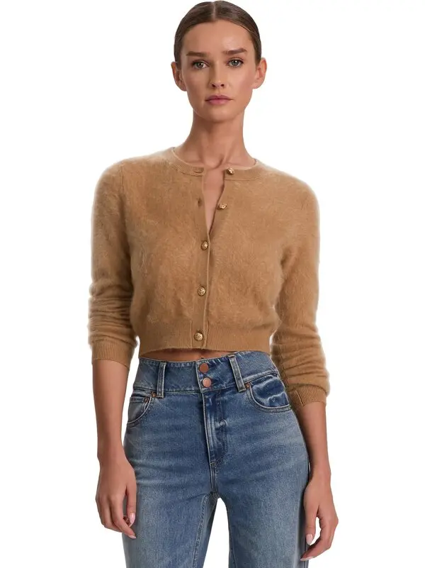 Alice + Olivia Dollie Brushed Cashmere Cardigan - Light Praline