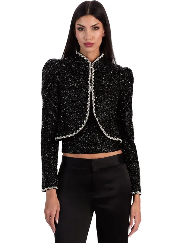 Alice + Olivia Ilaria Embellished Cropped Jacket - Black/clear