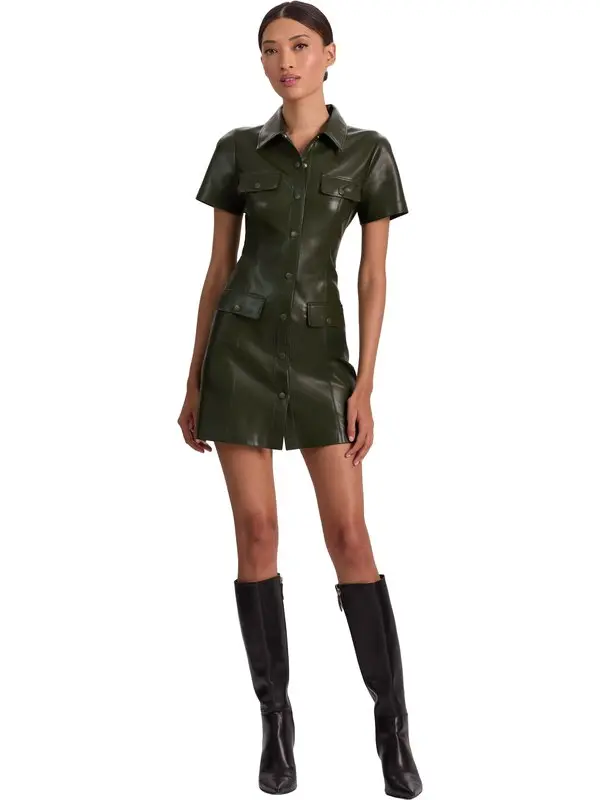Alice + Olivia Jamie Vegan Mini Dress - Dark Olive