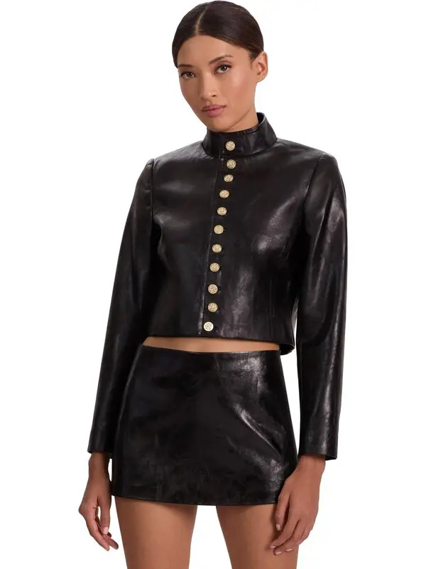 Alice + Olivia Emerson Vegan Leather Military Jacket - Black