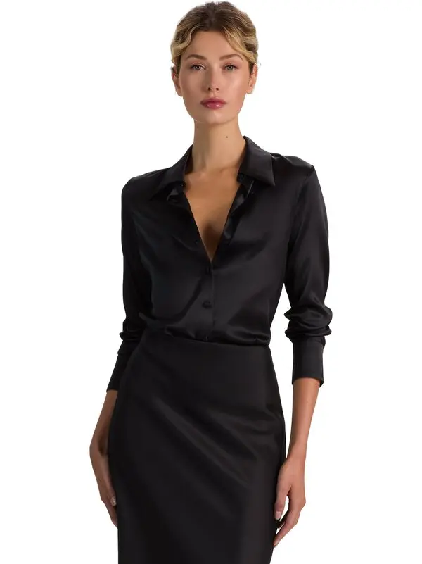 Alice + Olivia Willa Silk Blouse With Floral Print - Black