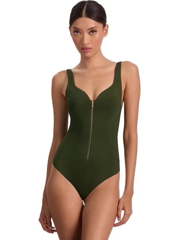 Alice + Olivia Eve Zip Front Bodysuit - Dark Olive
