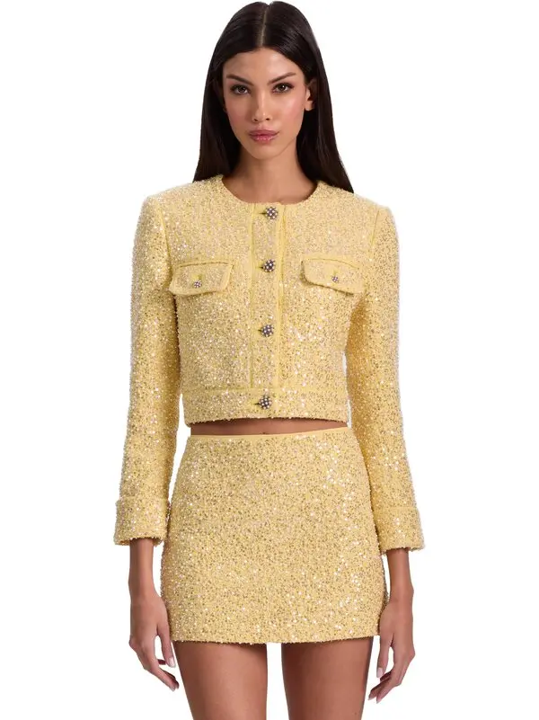 Alice + Olivia Embellished Tweed Cropped Jacket - Butter