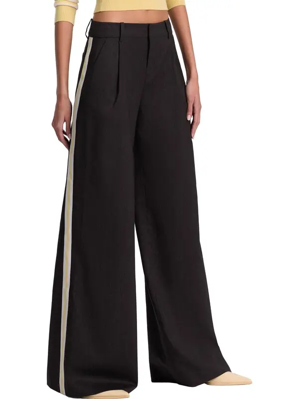 Alice + Olivia Eric Wide Leg Wool Pants With Side Stripe - Charcoal/butter