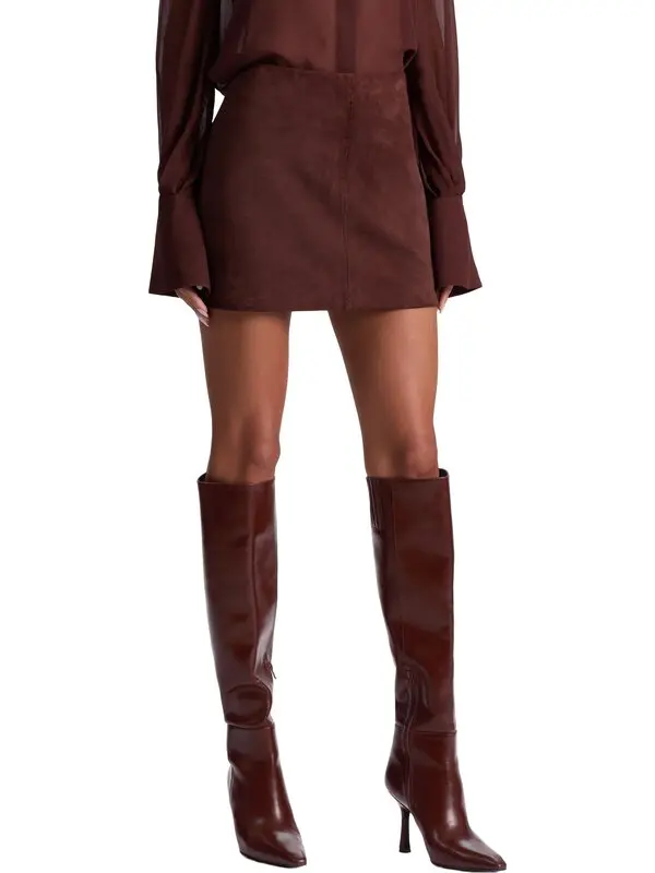 Alice + Olivia Riley Suede Mini Skirt - Dark Chocolate