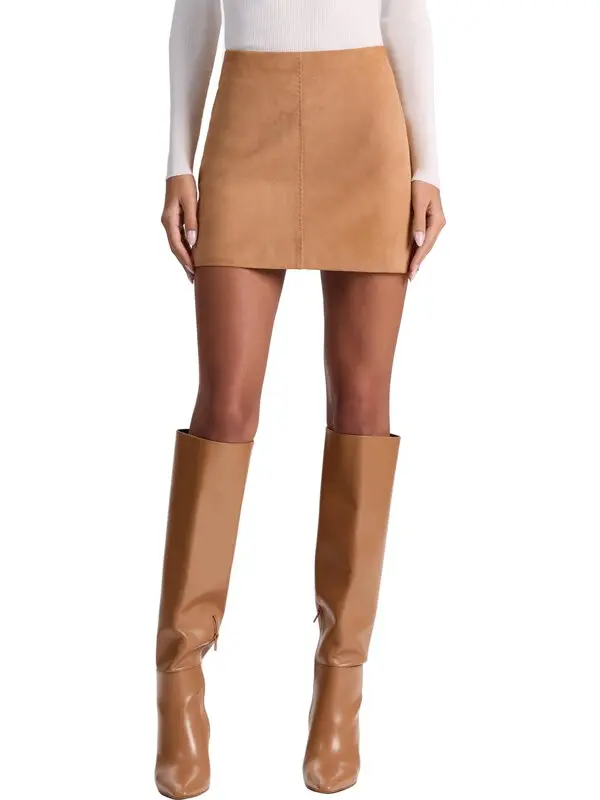 Alice + Olivia Riley Suede Mini Skirt - Praline