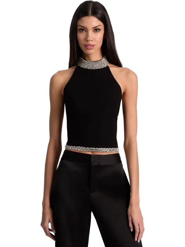Alice + Olivia Gatz Embellished Halter Top - Black