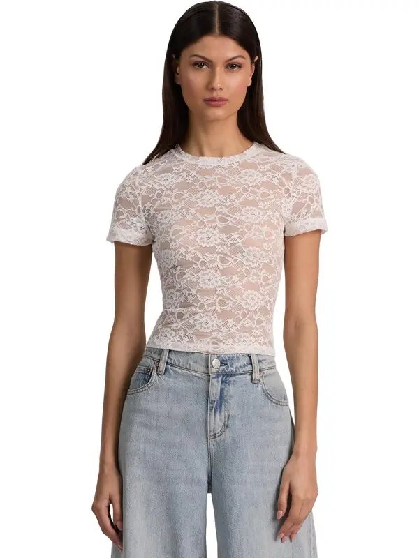 Alice + Olivia Tess Printed Mesh Cropped T-shirt - Off White