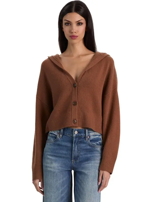 Alice + Olivia Corey Hooded Cashmere Cardigan - Camel