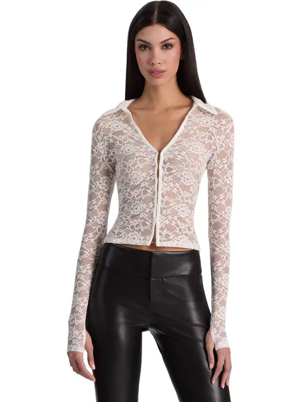 Alice + Olivia Kara Lace Button-down Shirt - Off White