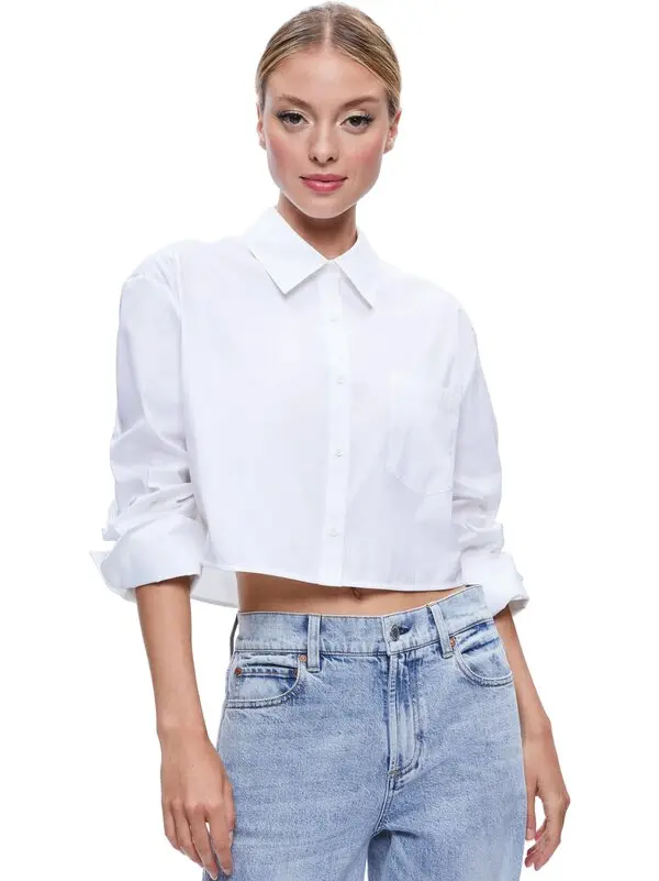 Alice + Olivia Cropped Button-down Shirt - Off White
