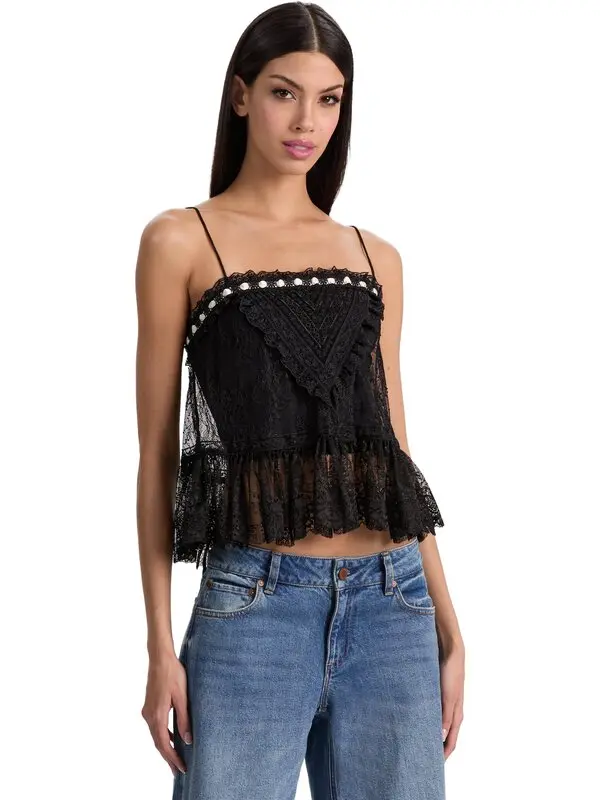Alice + Olivia Alessia Lace Top - Black