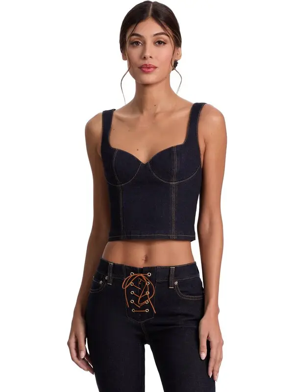 Alice + Olivia Ava Sweetheart Denim Bustier - Dark Rinse