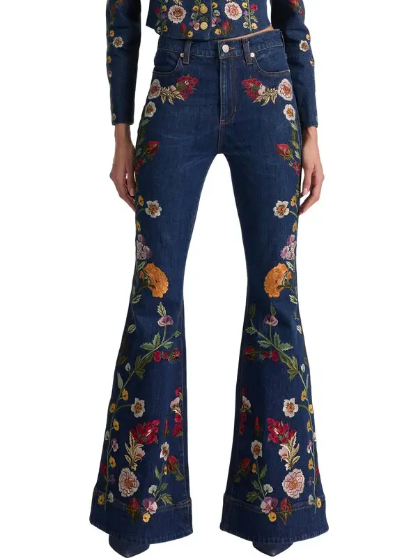 Alice + Olivia Embellished Wide-leg Jeans - Catherine Dark Multi