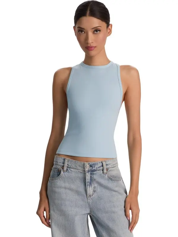 Alice + Olivia Allen Ribbed Tank Top With Kiss Print - Carolina Blue